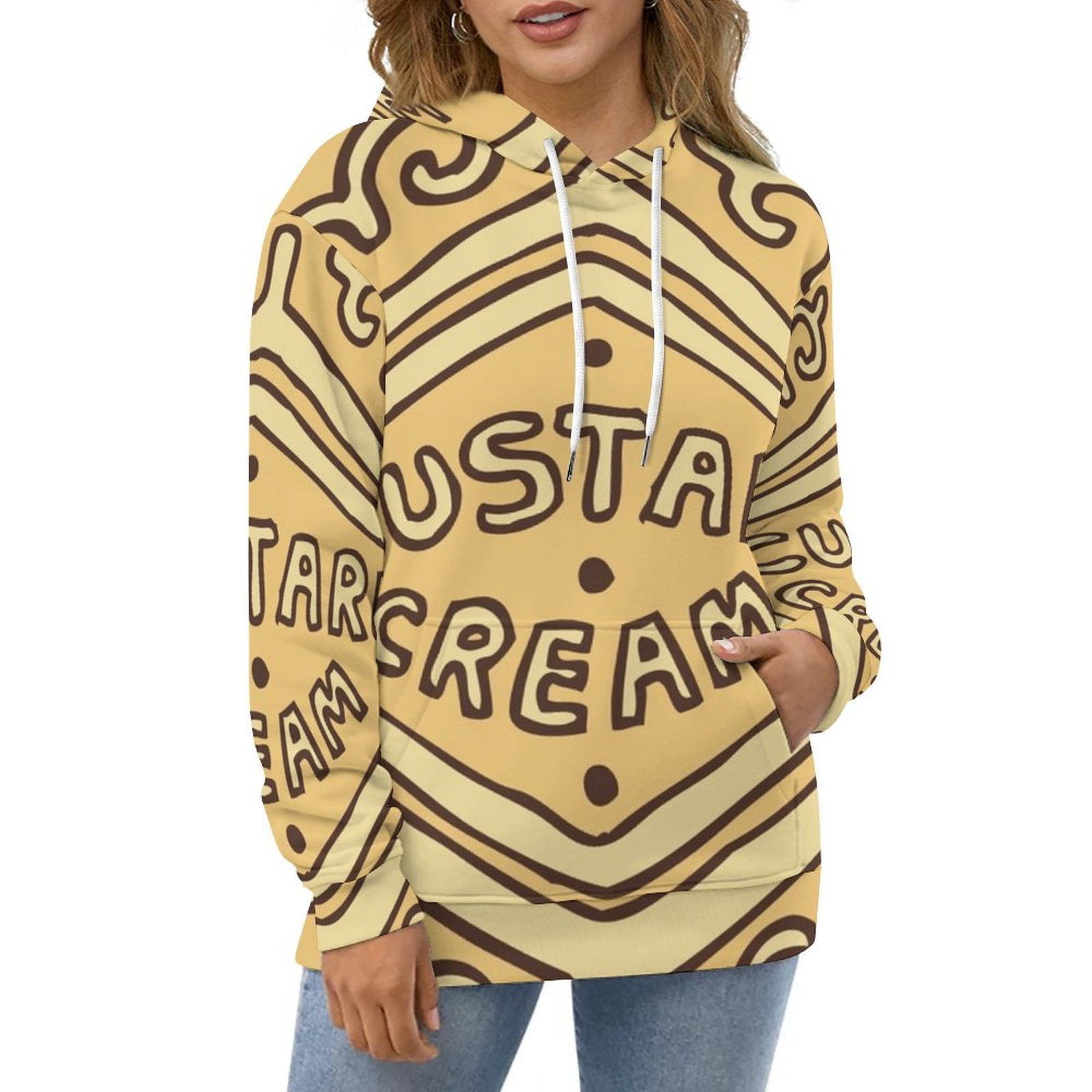 Custard Cream British Biscuit Oversized Hoodie Women Drawstring ...