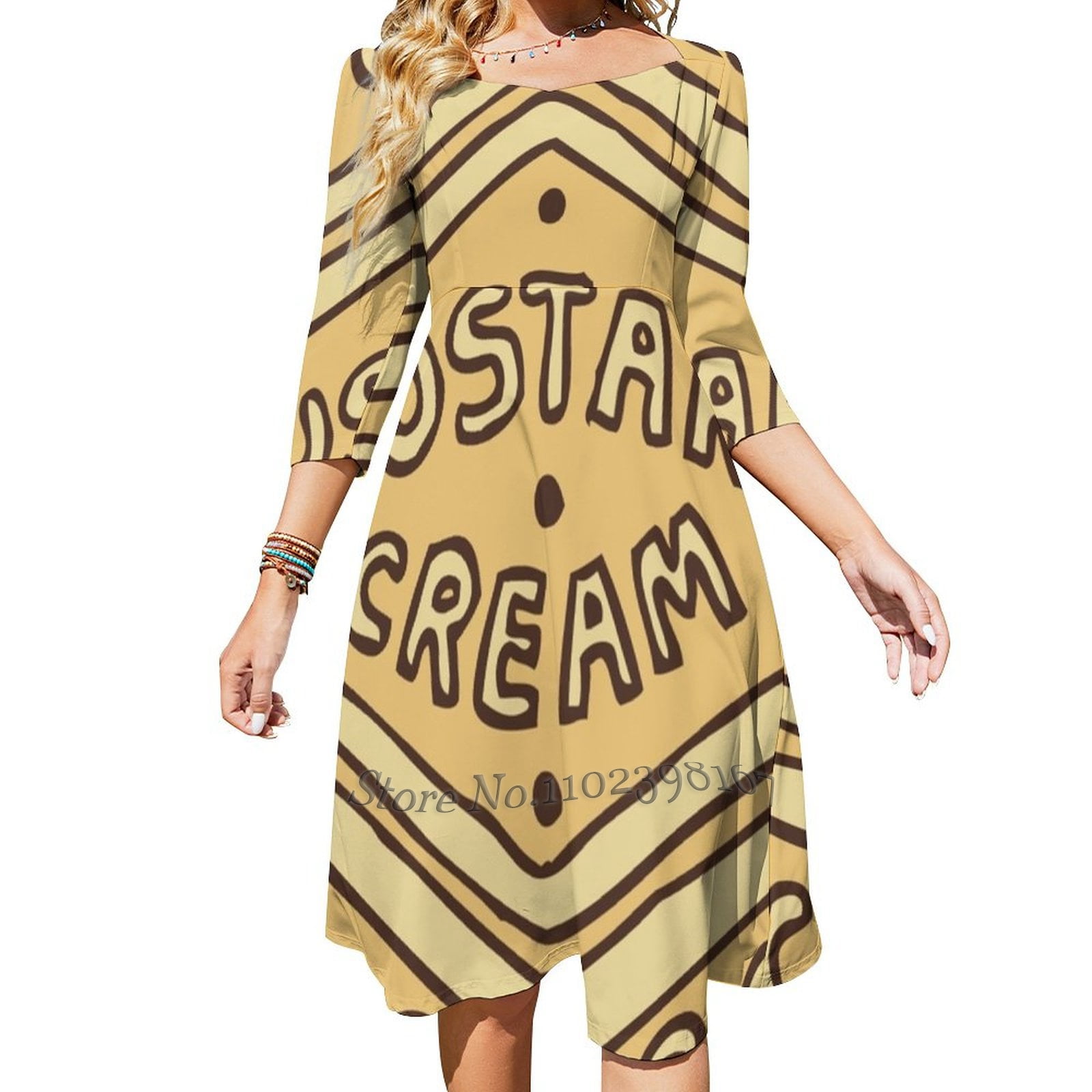 Custard Cream British Biscuit Square Neck Dress Sweet Summer Dress ...