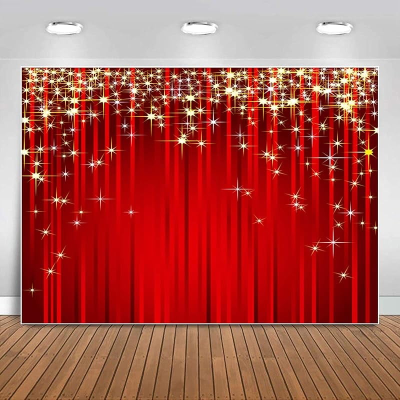 Custom 10x6.5ft Red Curtain Photography Backdrops Glitter Gold Stars ...