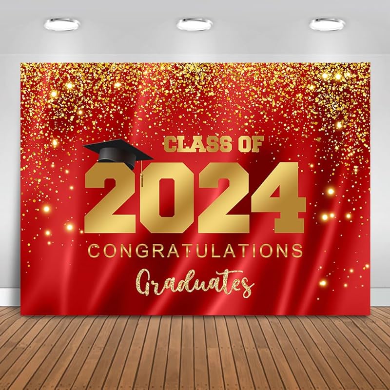Custom 2024 Graduation Party Backdrop Class of 2024 Black Gold Glitter ...