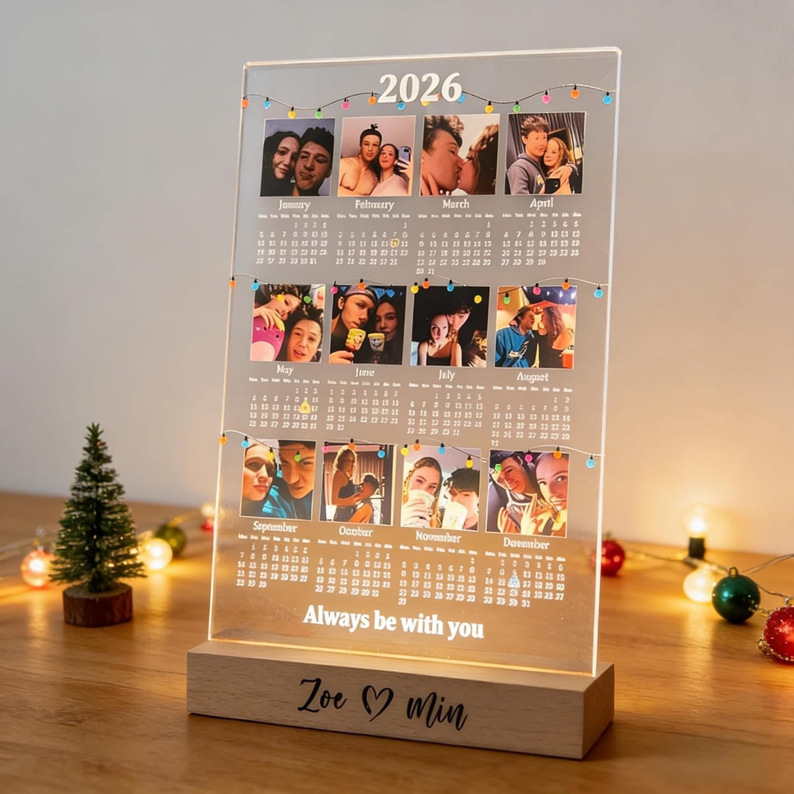 Custom 2026 Calendar LED Light Box with Photo and Text, Personalized ...