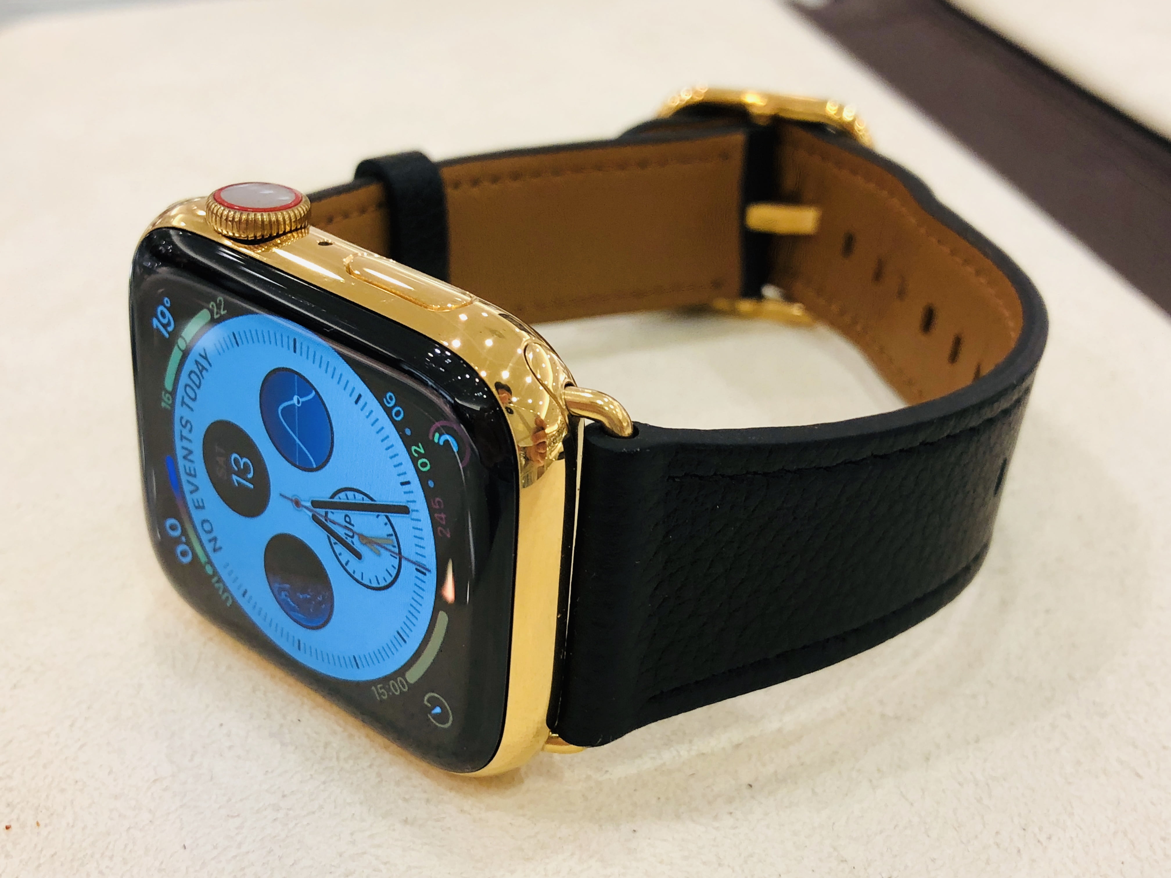 Custom 24K Gold Plated 44mm iWatch SERIES 5 with Black Leather Band GPS ...