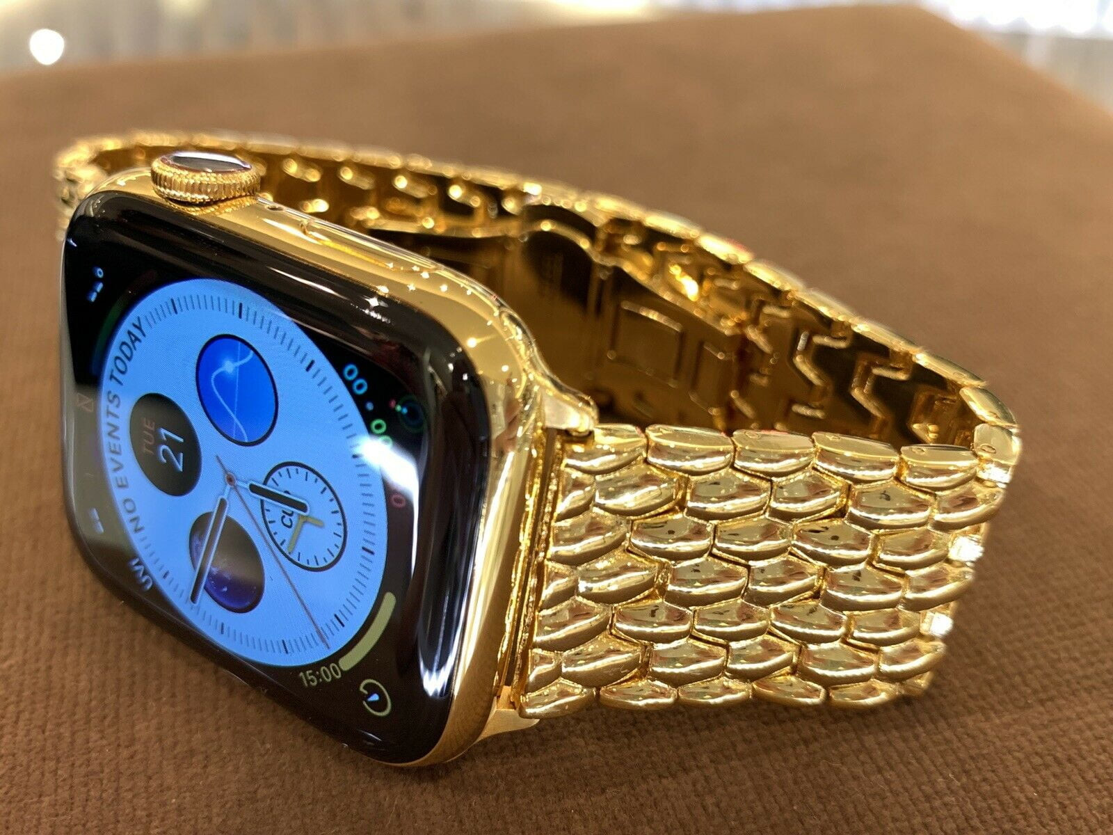 Custom 24k Gold Plated 45mm iWatch Series 7 Stainless Steel with Links ...