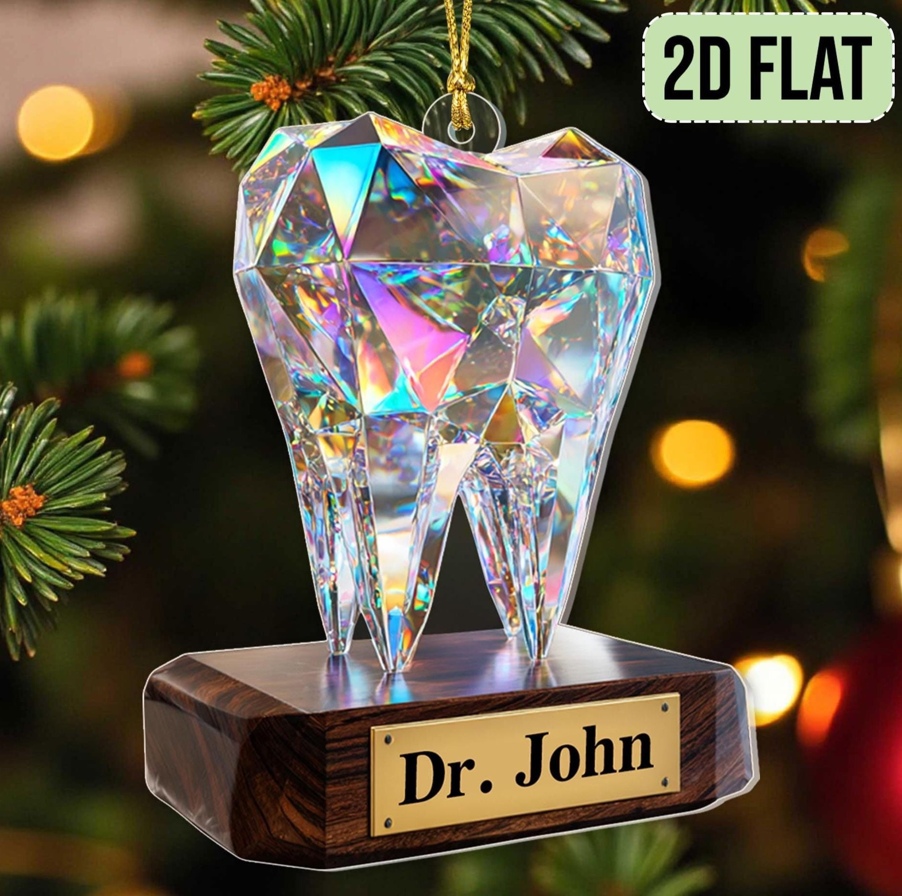 Custom 2D Flat Tooth Acrylic Ornament, Faux Crystal Dental Christmas ...