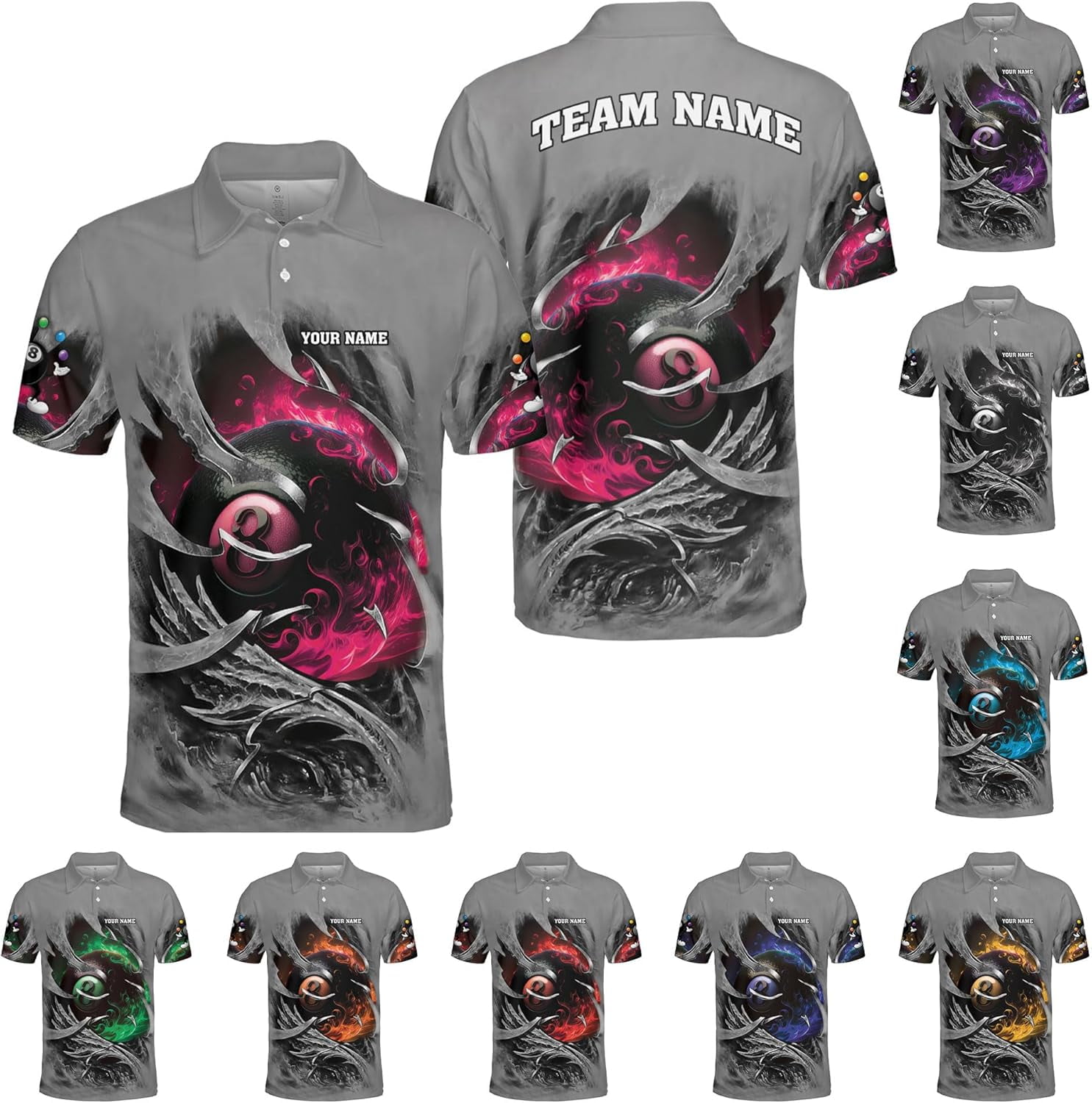 Custom 3D Billiard Polo Shirt Personalized Team Apparel 8 Ball Pool ...