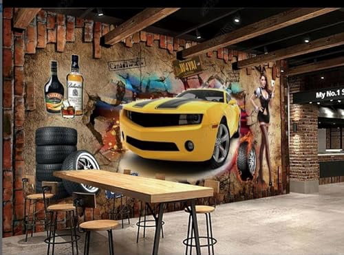 Custom 3D Mural Wallpaper Car Broken Wall 3D Personality Self-Adhesive ...