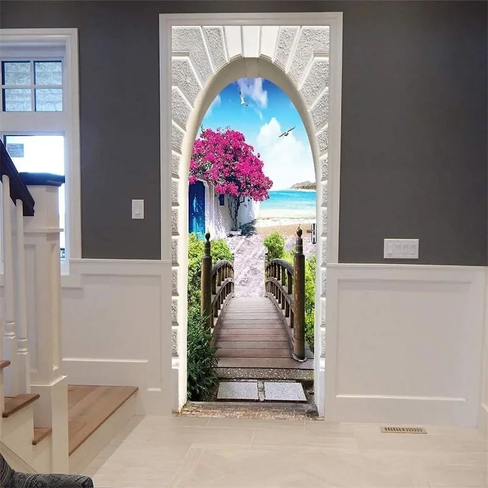 Custom 3D Nature Mountain Landscape Door Stickers Wallpaper Doors ...