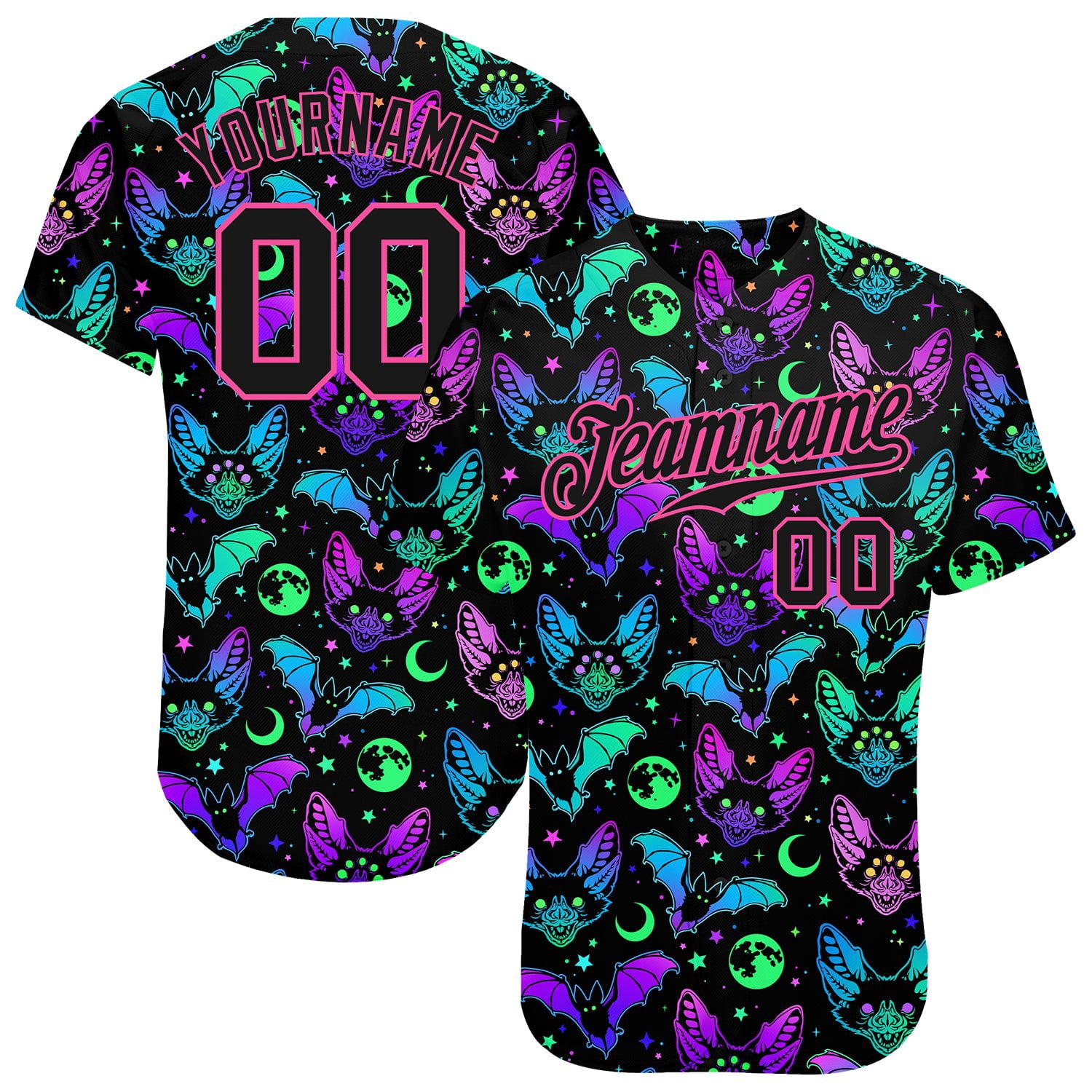 Custom 3D Pattern Bright Multicolored Halloween Bats Authentic Baseball ...