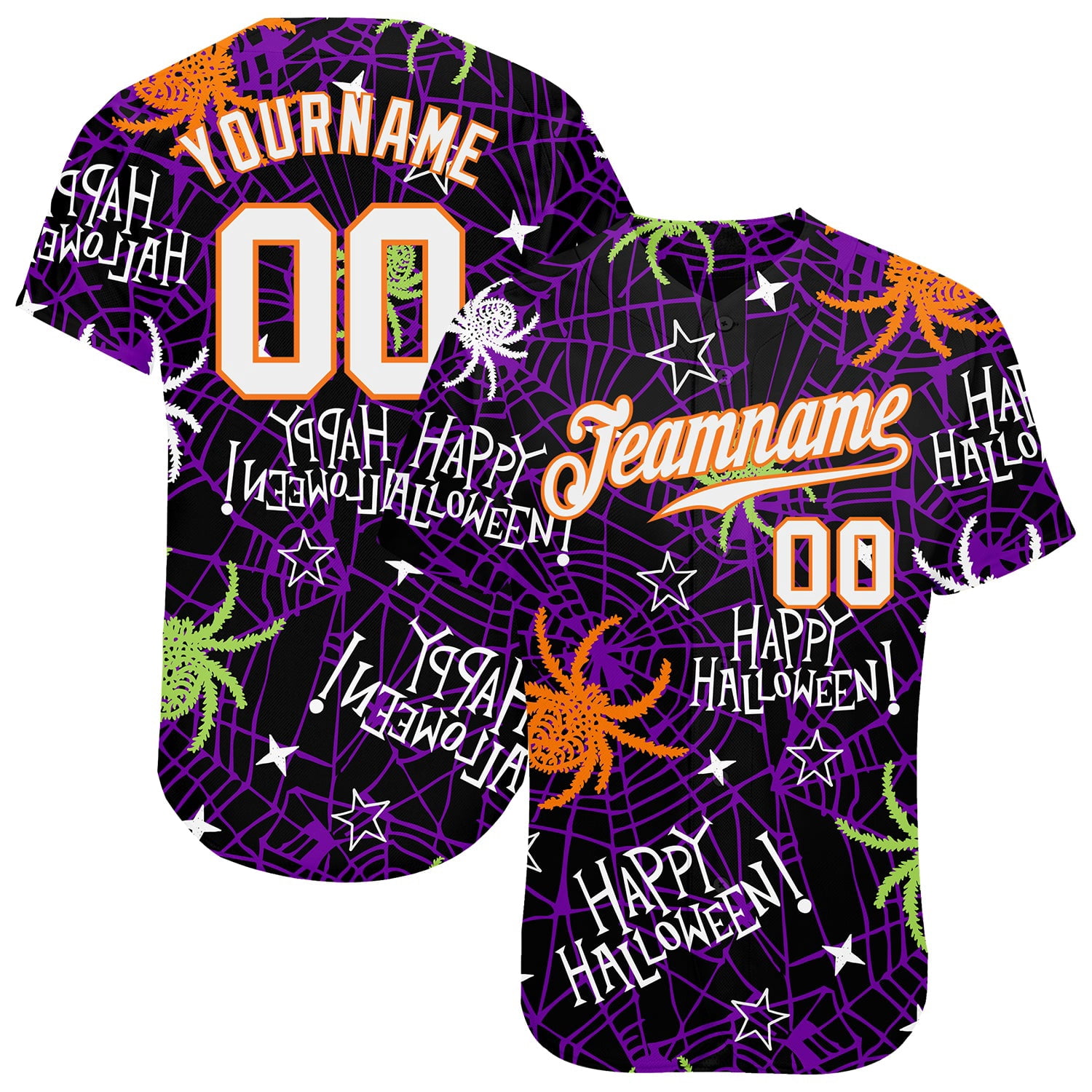 Custom 3D Pattern Happy Halloween Spiders Authentic Baseball Jersey ...