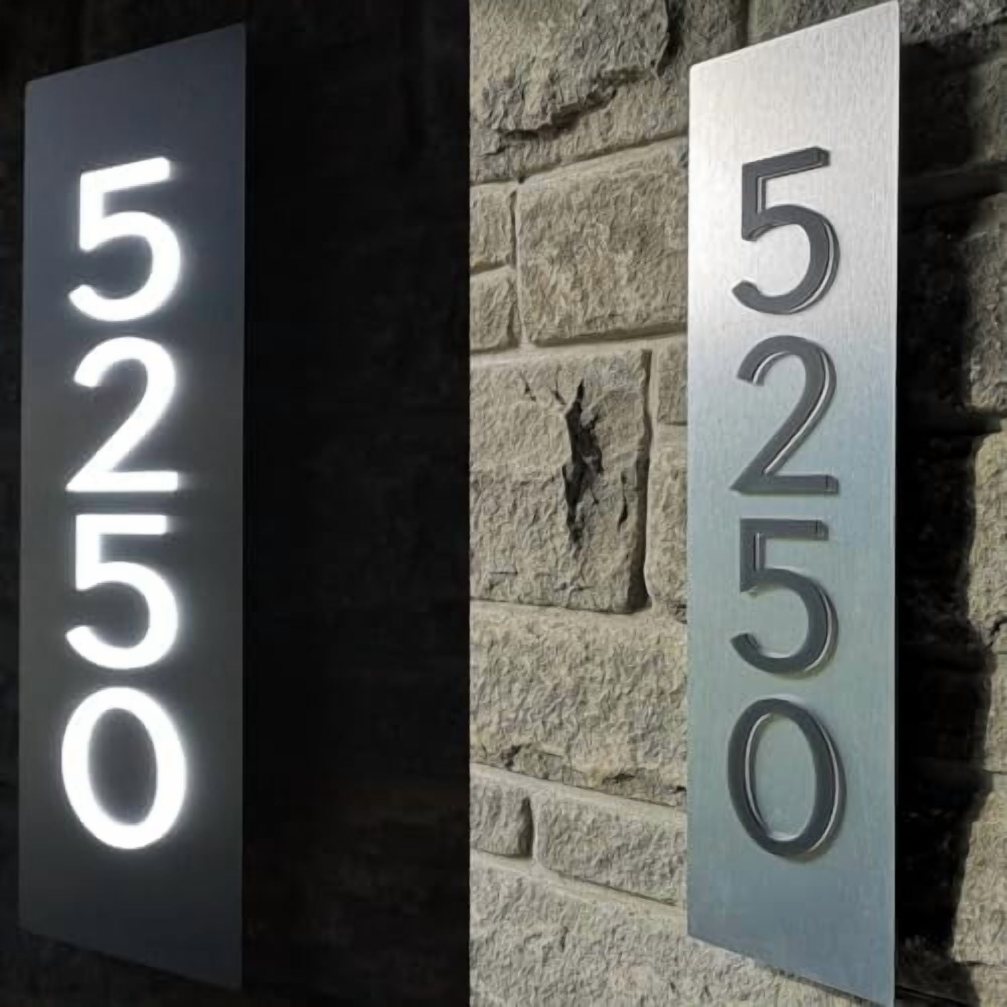 Custom 3D Solar Backlit House Address Sign (Outside): Stainless Steel ...