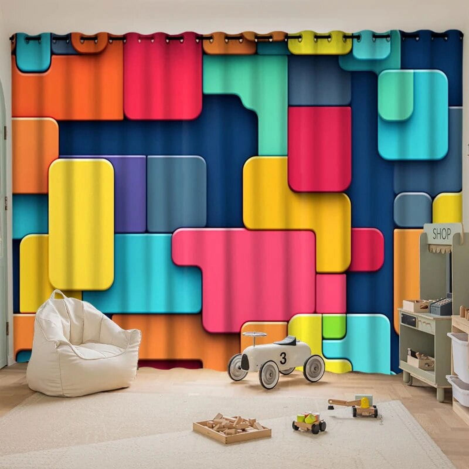 Custom 3d Visual Curtain Blackout Color Building Block Bedroom Main ...