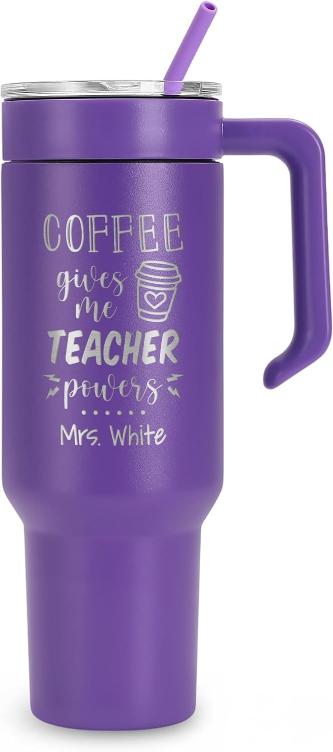 Custom 40oz Insulated Tumbler with Handle Unique Name-Engraved Coffee ...