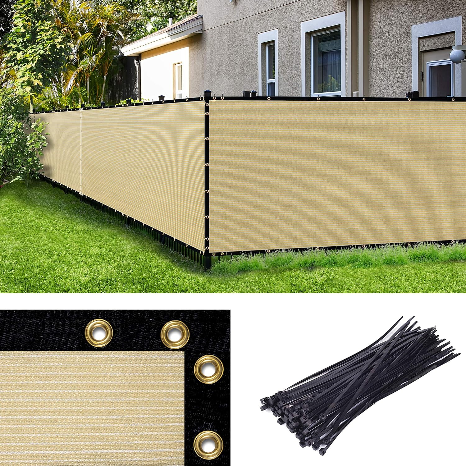 Custom 4ft X 15ft Beige Fence Privacy Screen Wind Barrier with ...