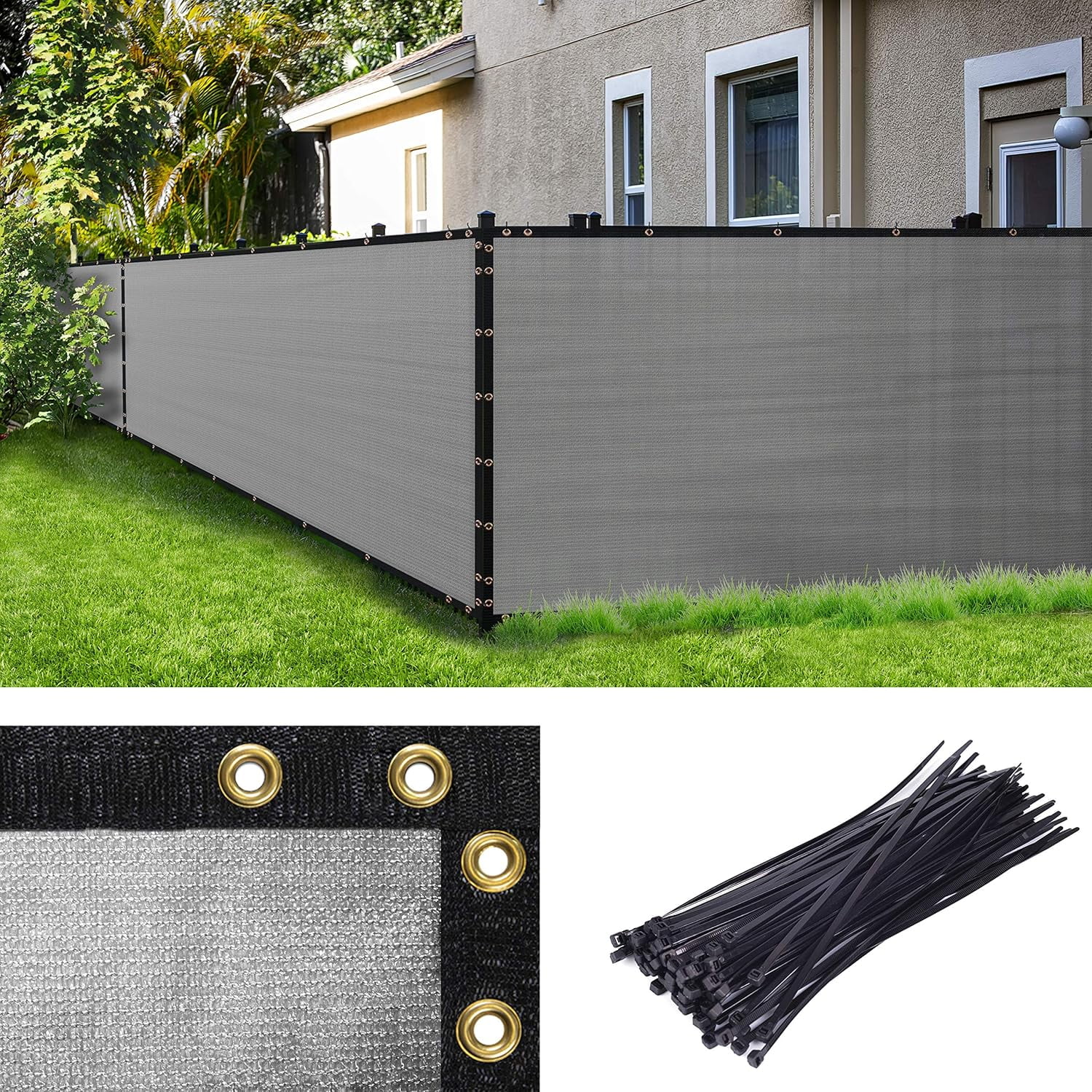 Custom 5ft X 27ft Heavy-Duty Grey Fence Privacy Screen with Bindings ...