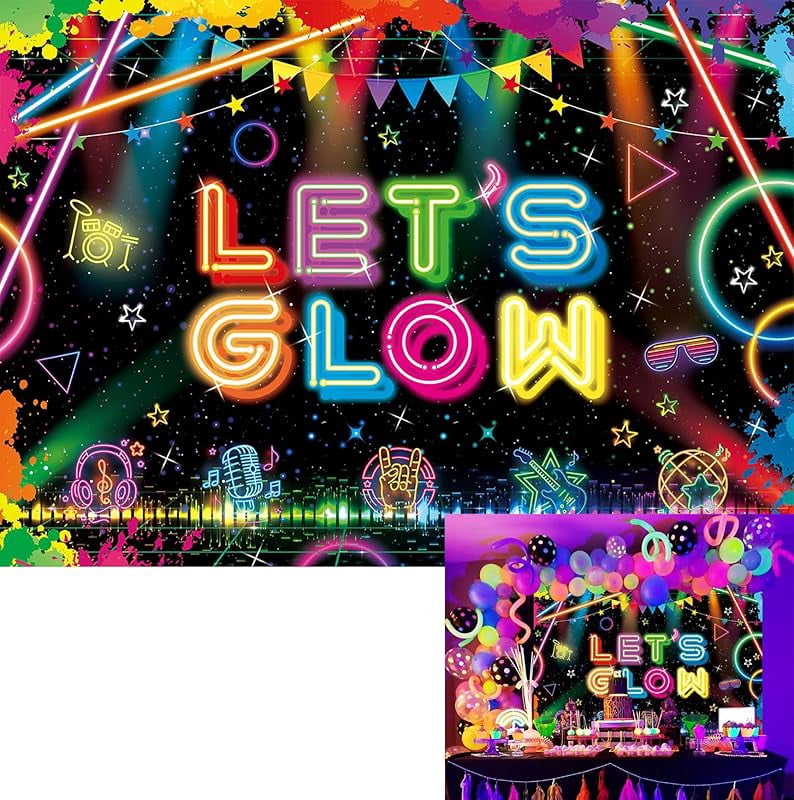 Custom 7x5FT Let's Glow Neon Party Backdrop Graffiti Splash Paint Kids ...