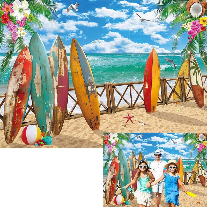 Custom 7x5FT Surfboard Hawaiian Photo Backdrop Summer Beach Birthday ...