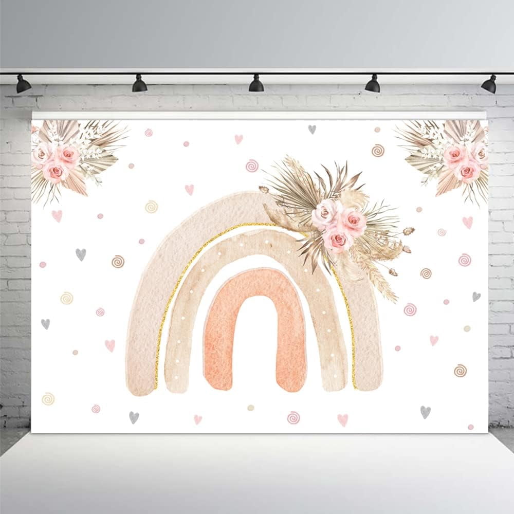 Custom 7x5ft Boho Rainbow Backdrop Girls Pink Rainbow Bohemia Rainbow ...