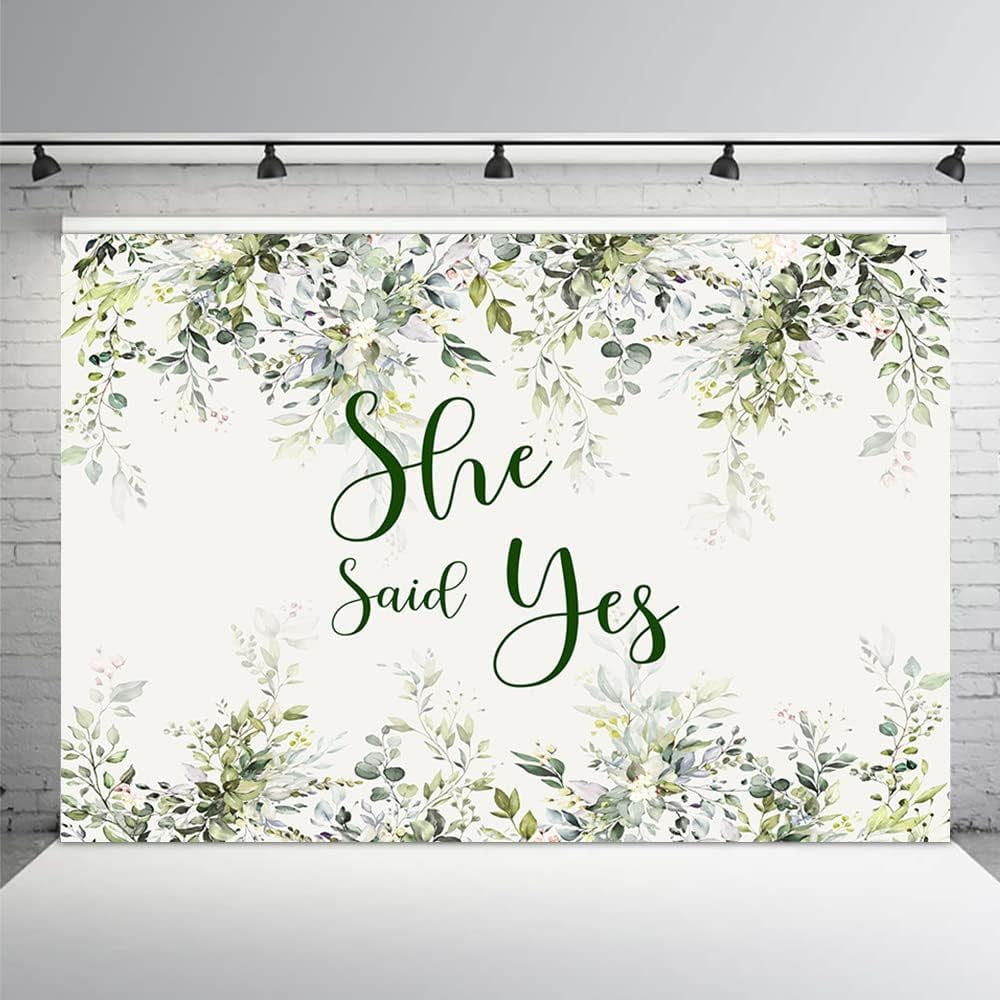 Custom 7x5ft Bridal Shower Eucalyptus Backdrop She Said Yes Banner ...