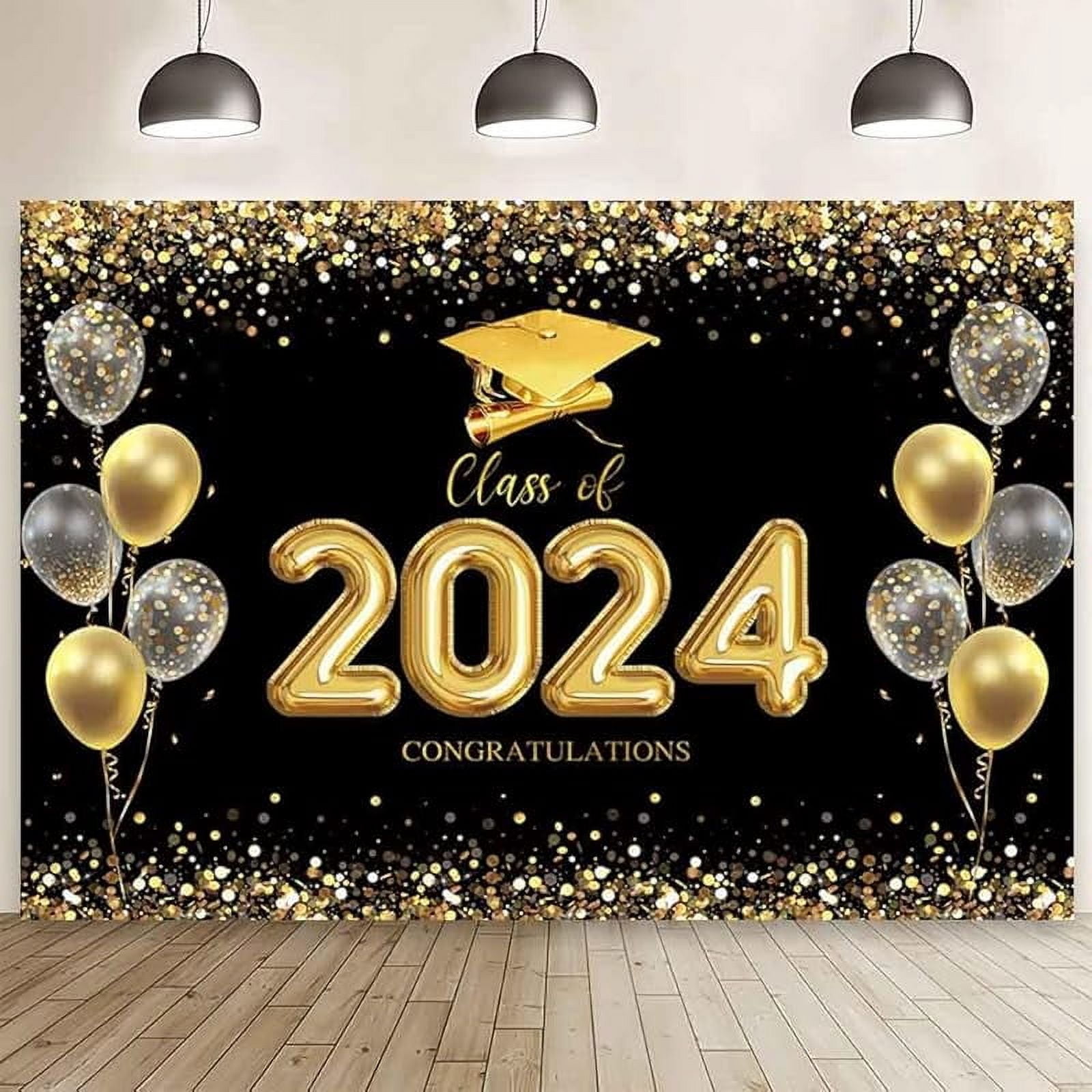 Custom 7x5ft Class of 2024 Congratulations Backdrop Black and Gold ...