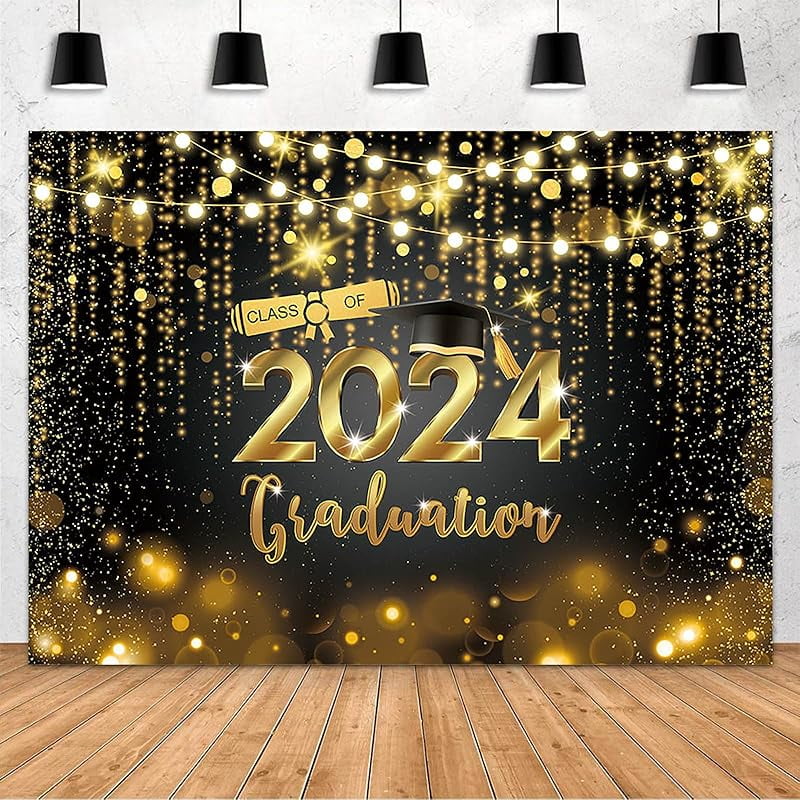 Custom 7x5ft Class of 2024 Graduation Backdrop Black Silver Graduation ...