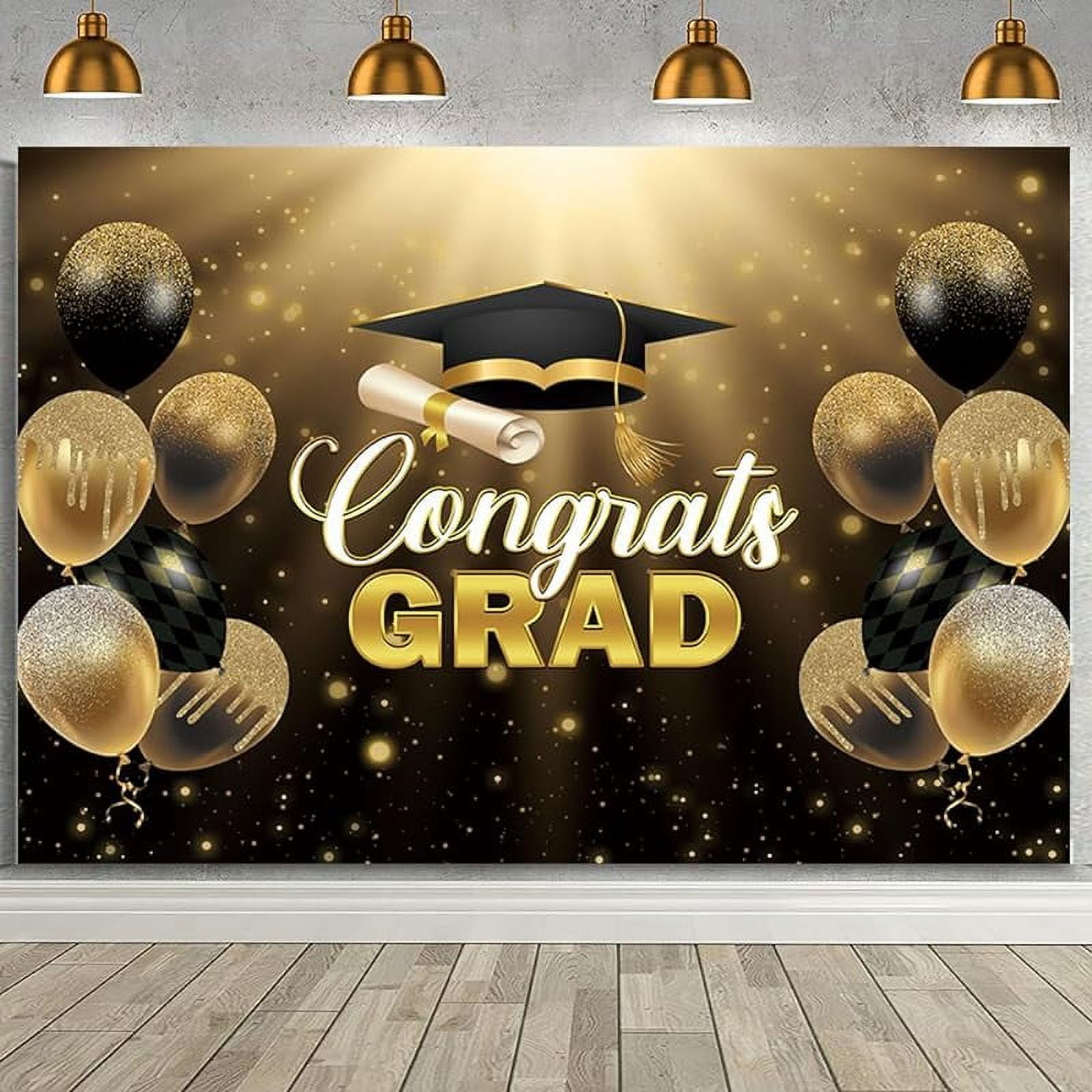 Custom 7x5ft Graduation Backdrop Gold Black Congrats Grad Photography ...