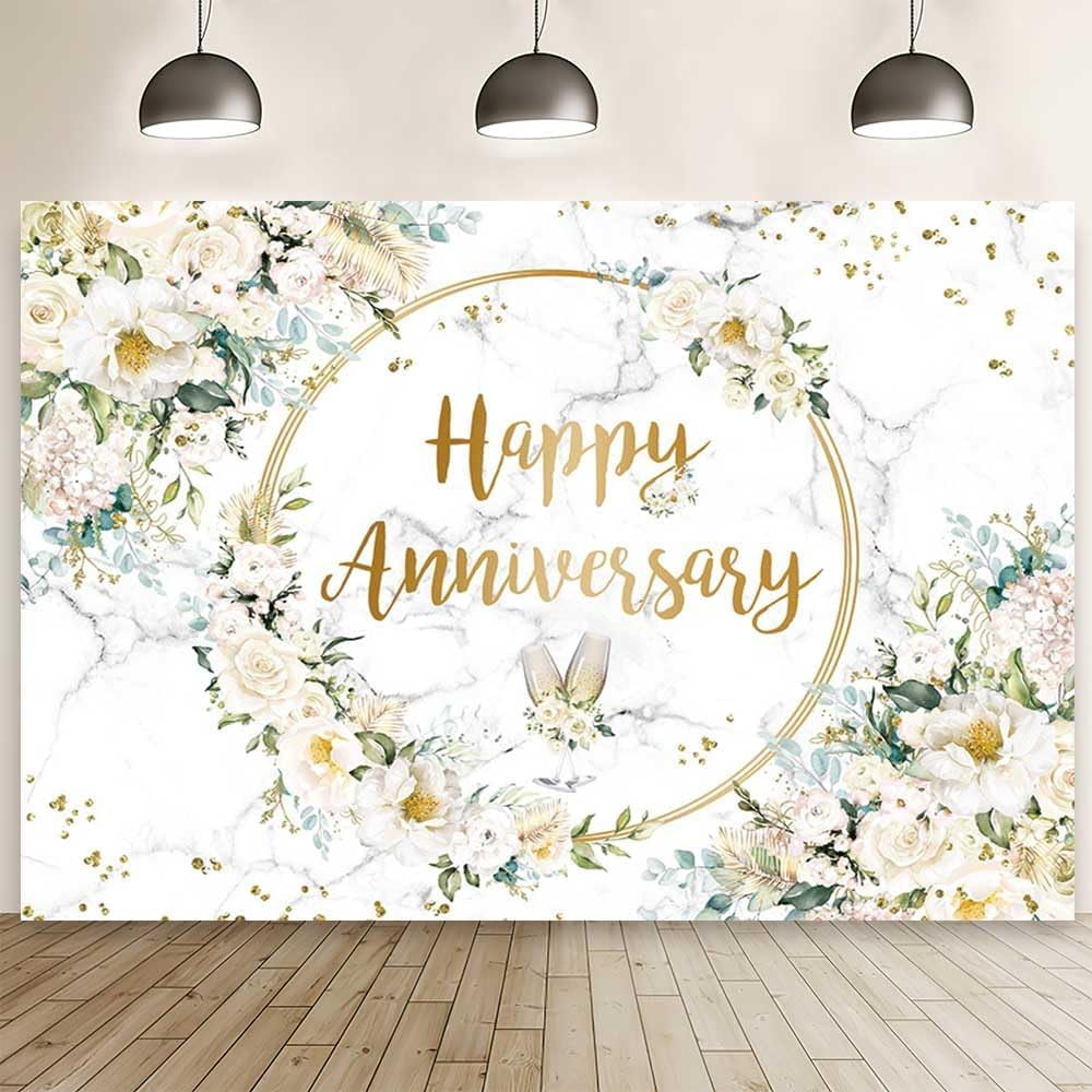 Custom 7x5ft Happy Anniversary Backdrop White Floral Wedding ...