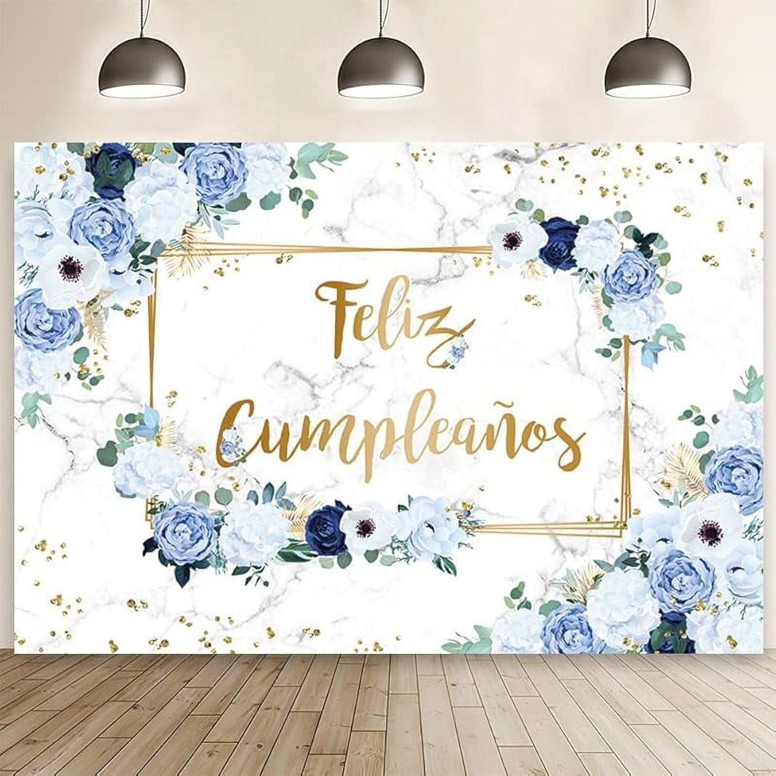 Custom 7x5ft Happy Birthday Backdrop Blue and White Flowers Bday ...