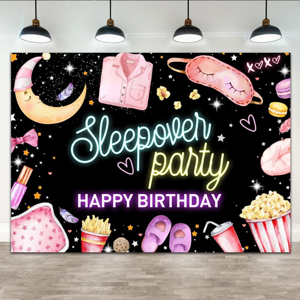 Custom 7x5ft Happy Birthday Backdrop Sleepover Party Background Movie ...