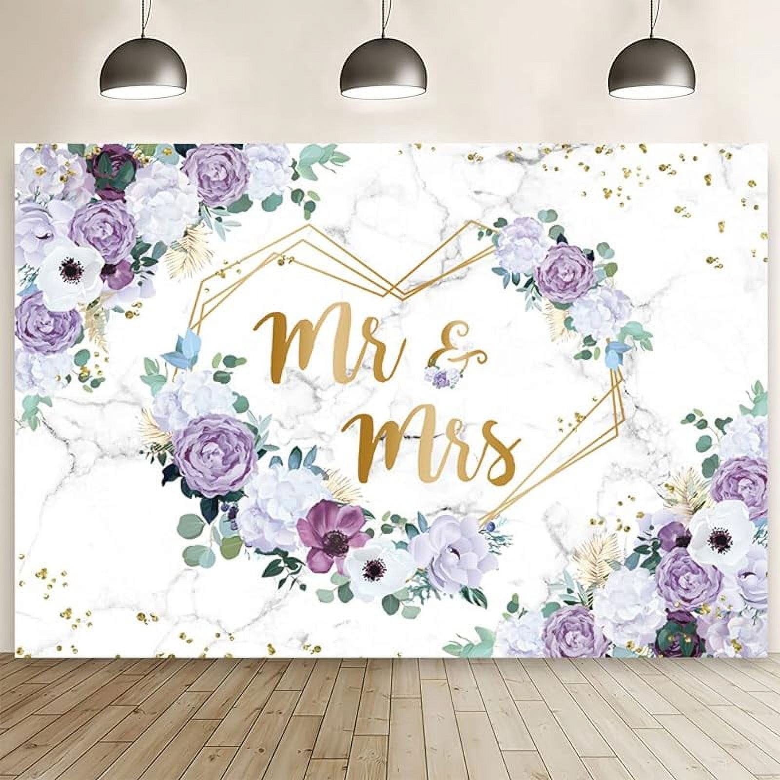 Custom 7x5ft Mr and Mrs Floral Backdrop for Bridal Shower White Flowers ...