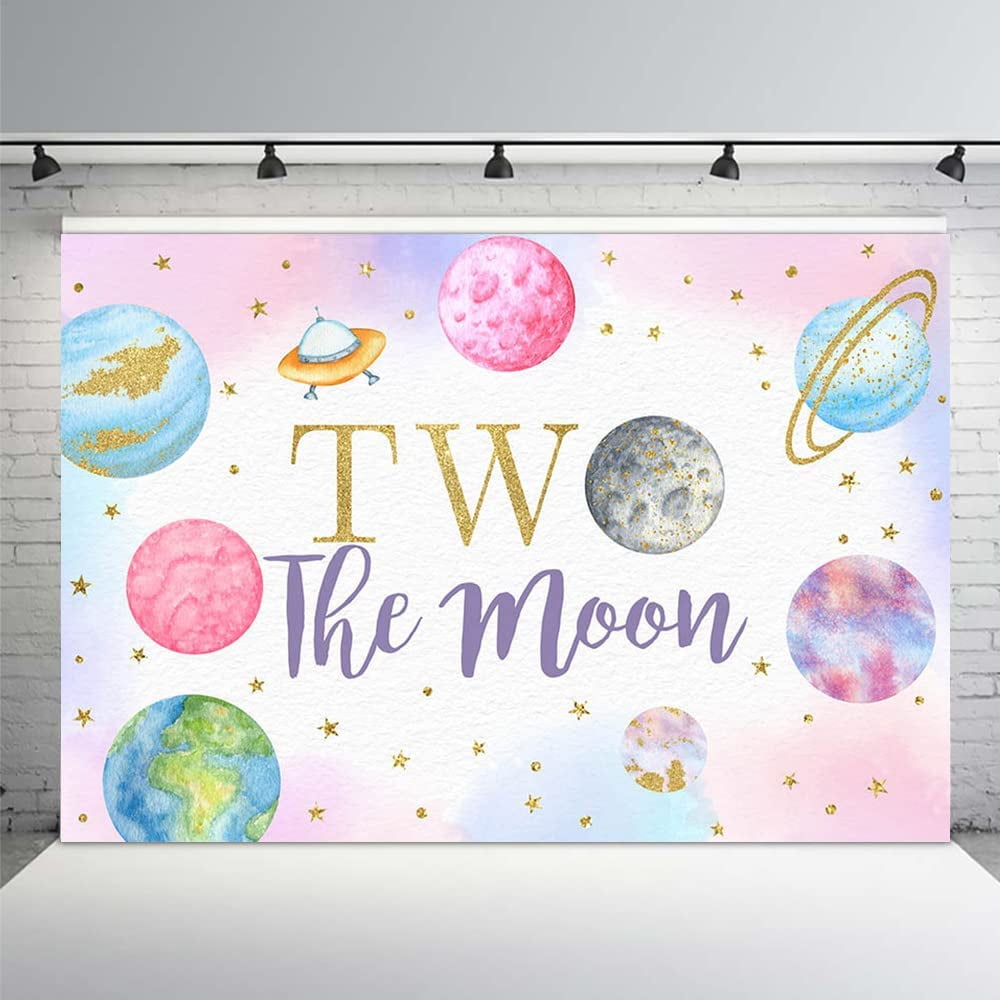 Custom 7x5ft Outer Space Two The Moon Backdrop Girl Happy 2nd Birthday ...