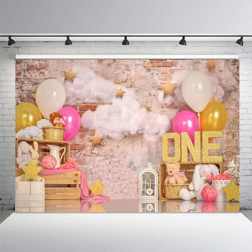 Custom 7x5ft Pink Gold Balloon Girl First Birthday Party Backdrops ...