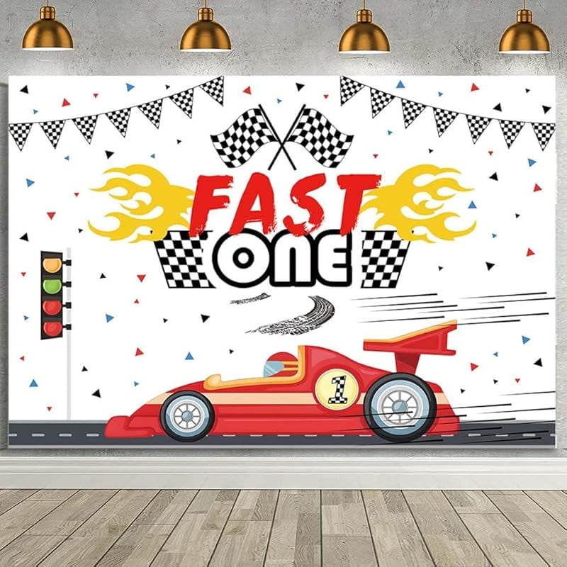 Custom 7x5ft Race Car 1st Birthday Backdrop Fast One Red Race Car ...