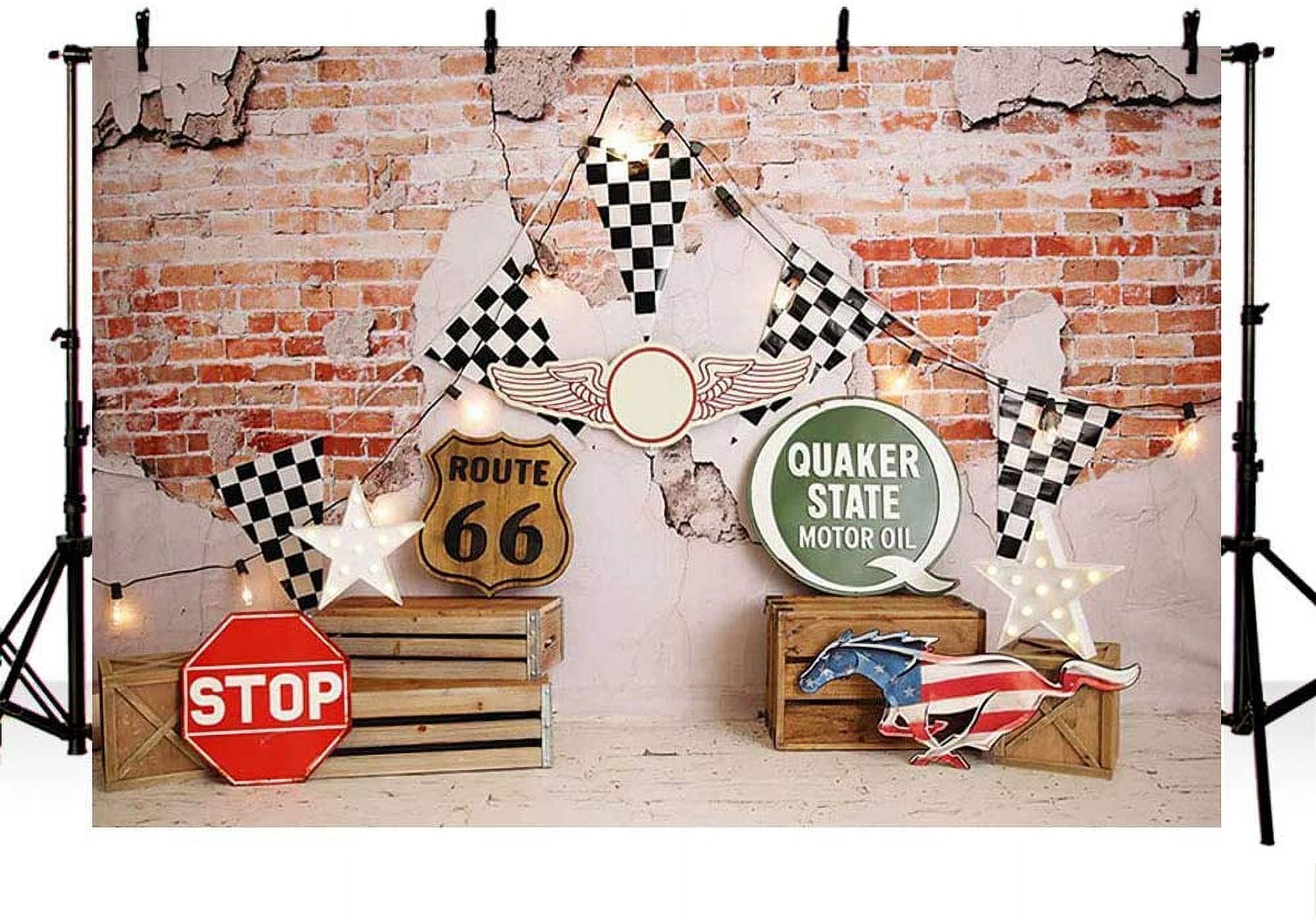 Custom 7x5ft Racing Car Photo Backdrops Horserace Race Car Flags Brick ...