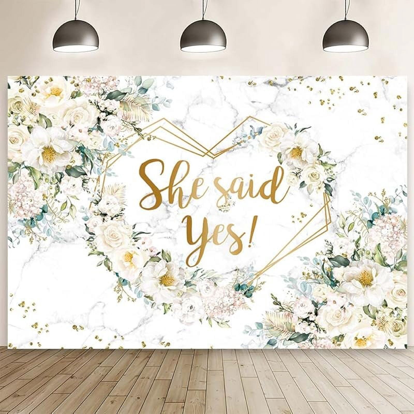 Custom 7x5ft She Siad Yes Floral Backdrop for Bridal Shower Marble ...