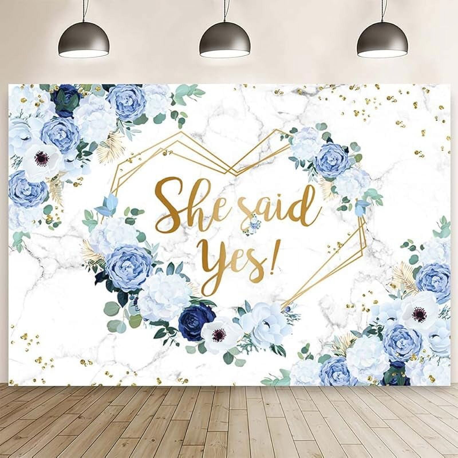 Custom 7x5ft She Siad Yes Floral Backdrop for Bridal Shower Marble ...