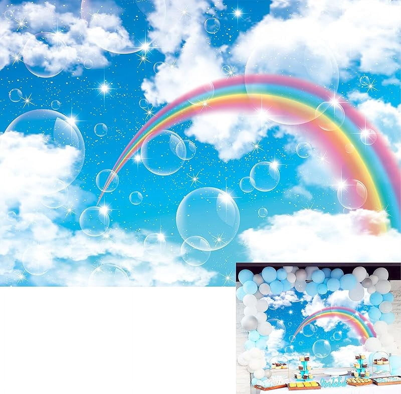 Custom 7x5ft Sky White Clouds Rainbow Backdrop Shiny Bubble Sunny Sky ...