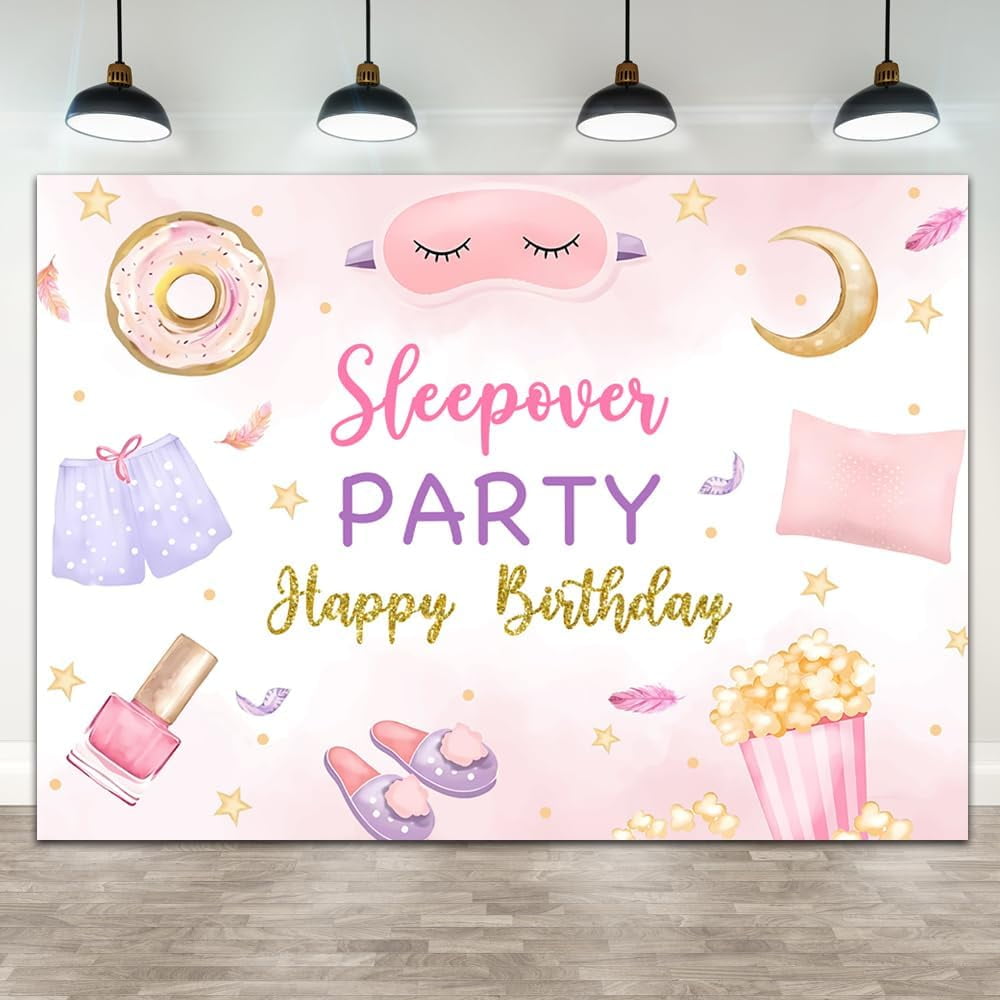 Custom 7x5ft Sleepover Party Happy Birthday Backdrop for Girl Women ...