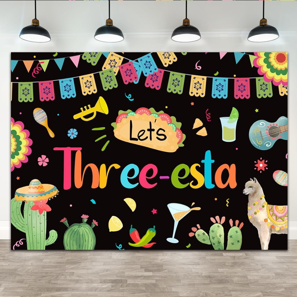 Custom 7x5ft Three-Fiesta Backdrop Happy 3rd Birthday Party Decorations ...