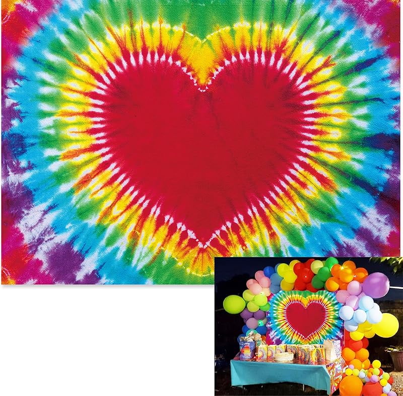 Custom 7x5ft Tie Dye Heart Hippie Backdrop Pride Day Dreamy Love ...
