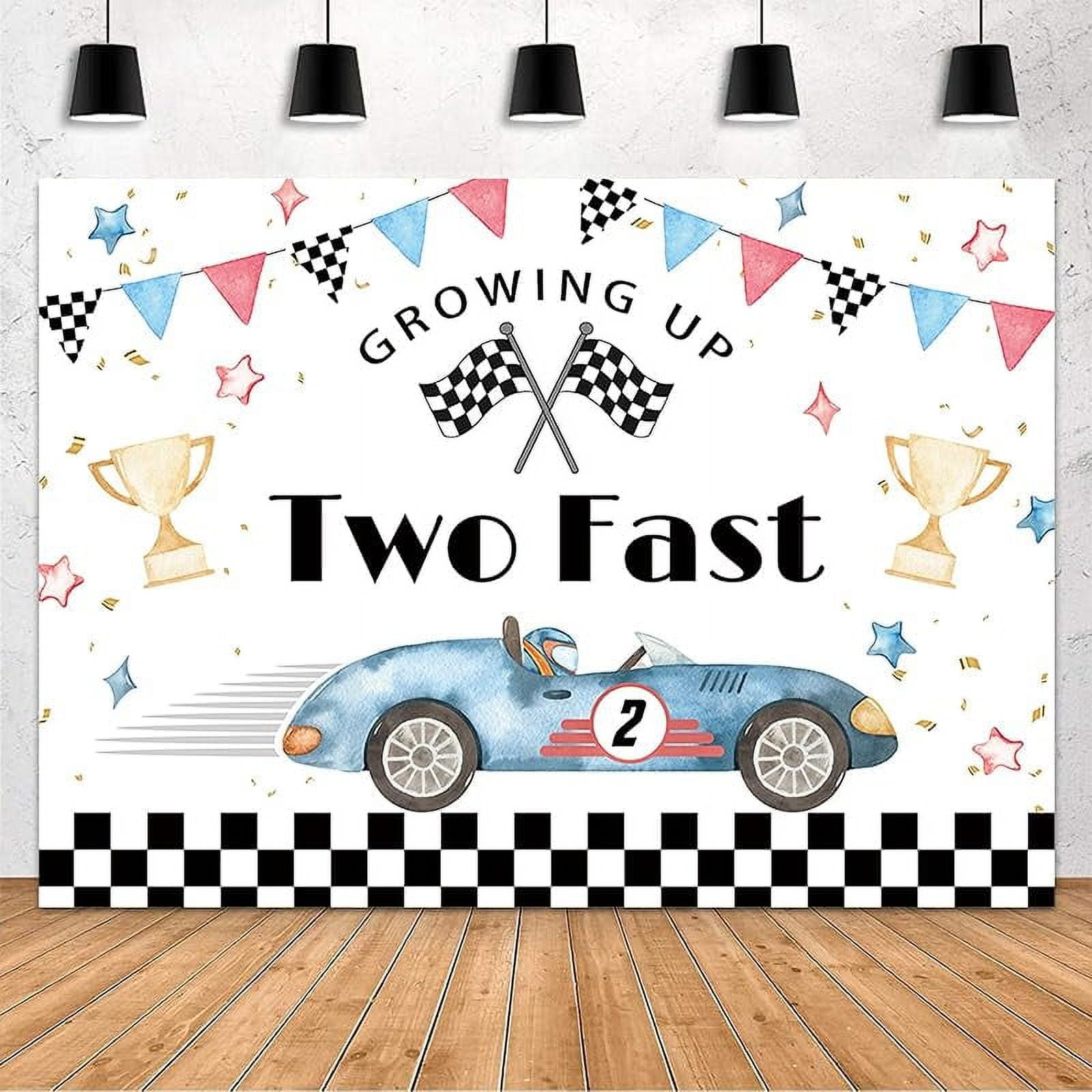 Two Fast Birthday Backdrop for Boy Blue Race Car Theme Party ...