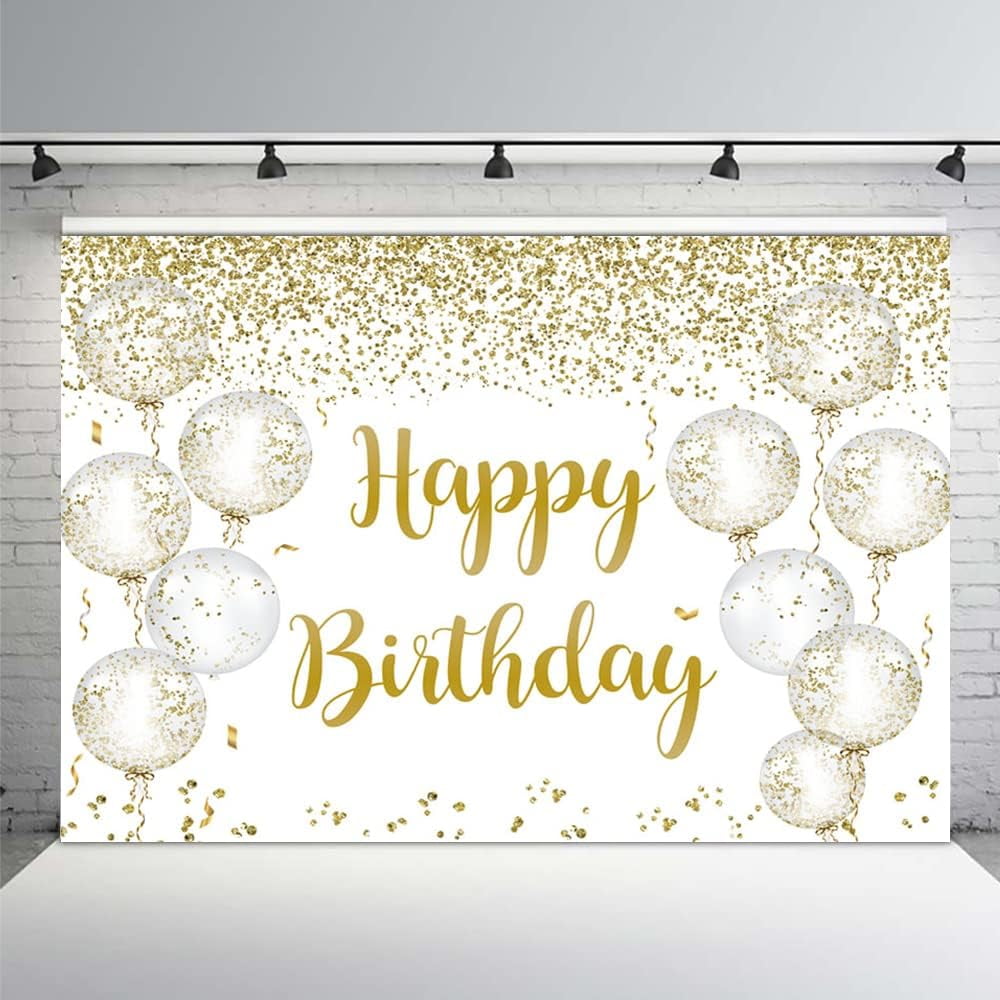 Custom 7x5ft White Gold Balloons Birthday Party Backdrop Confetti ...