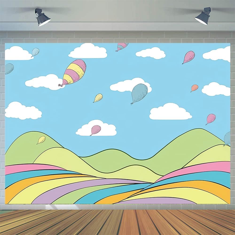 Custom 8x6ft Birthday Cartoon Photography Backdrops Blue Sky Balloons ...