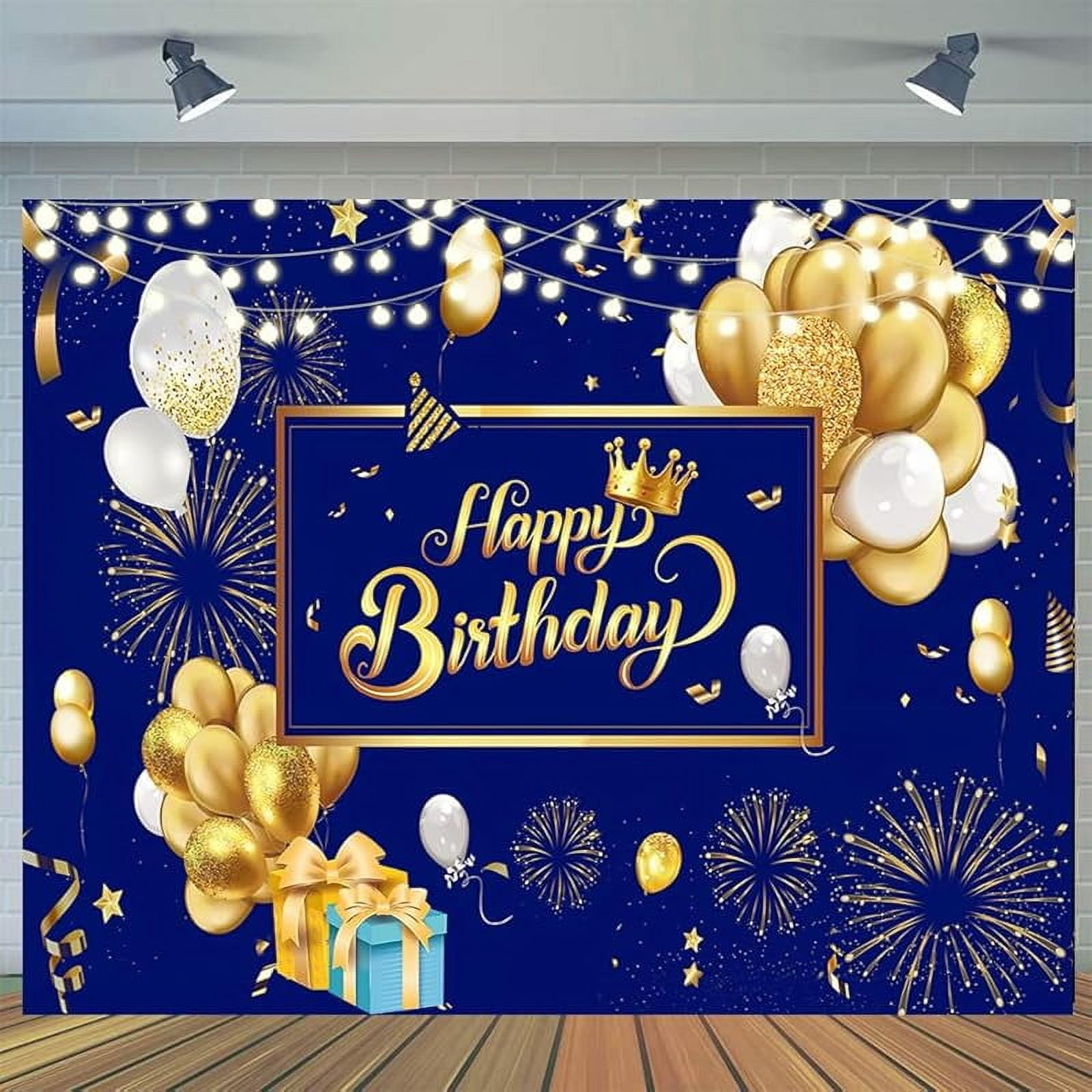 Custom 8x6ft Blue and Gold Birthday Backdrop Adult Children Happy Birthday Backdrop Birthday ...