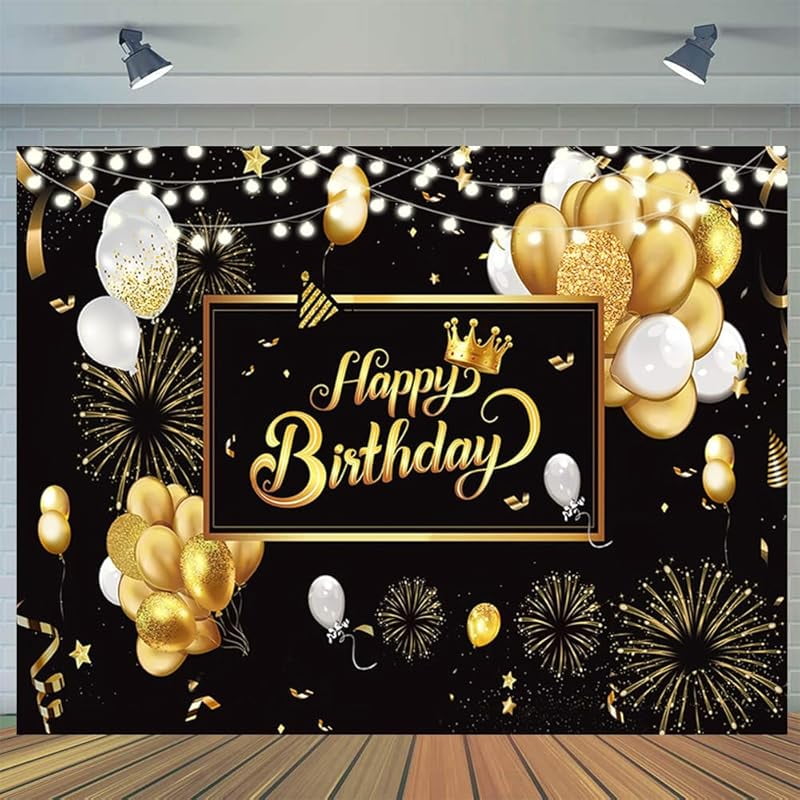 Custom 8x6ft Blue and Gold Birthday Backdrop Adult Children Happy ...