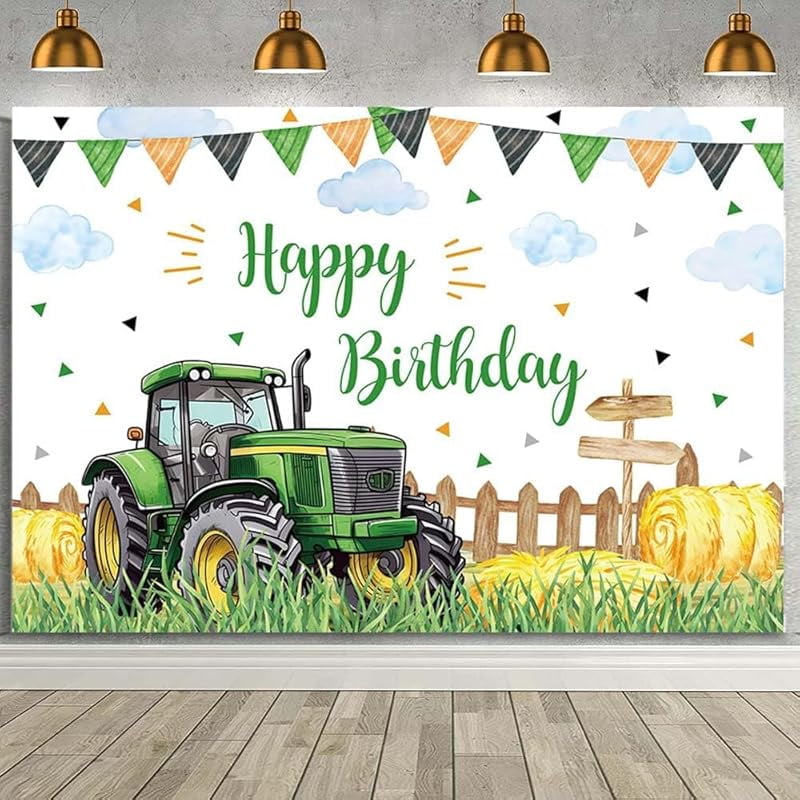Custom 8x6ft Green Tractor Birthday Backdrop Green Grass Farm Birthday ...