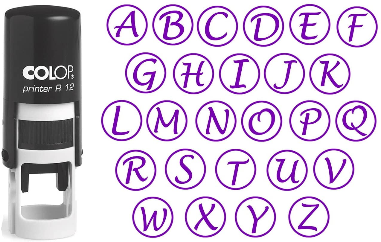 Custom A-Z Alphabet Stamp In Black Ink Monogram Round Rubber Stamp Self ...