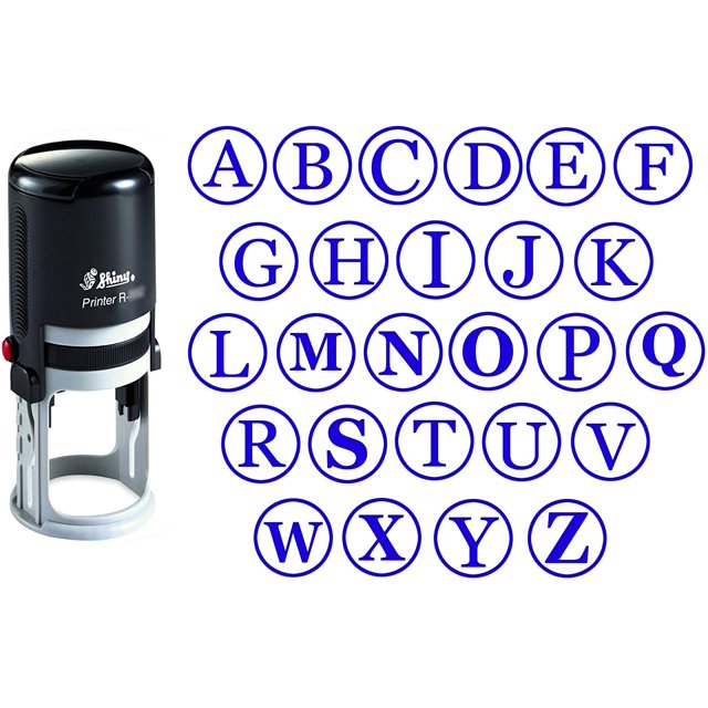 Custom A-Z Alphabet Stamp in Blue Ink Monogram Round Rubber Stamp Self ...