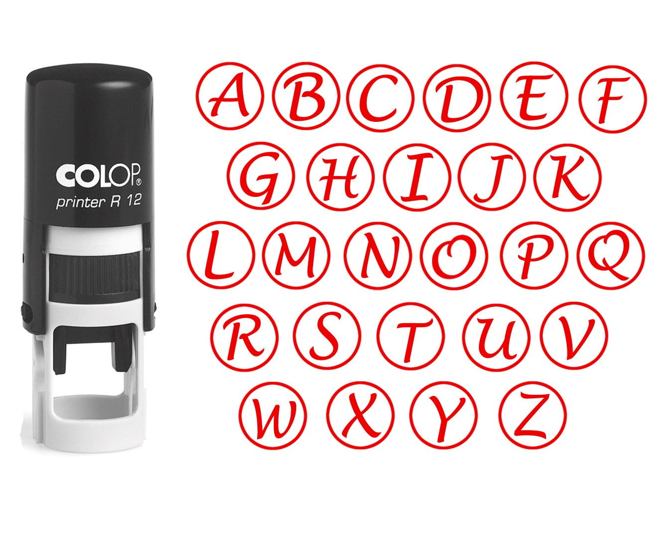 Custom A-Z Alphabet Stamp in Red Ink Monogram Round Rubber Stamp Self Inking Initial Stamp COLOP ...