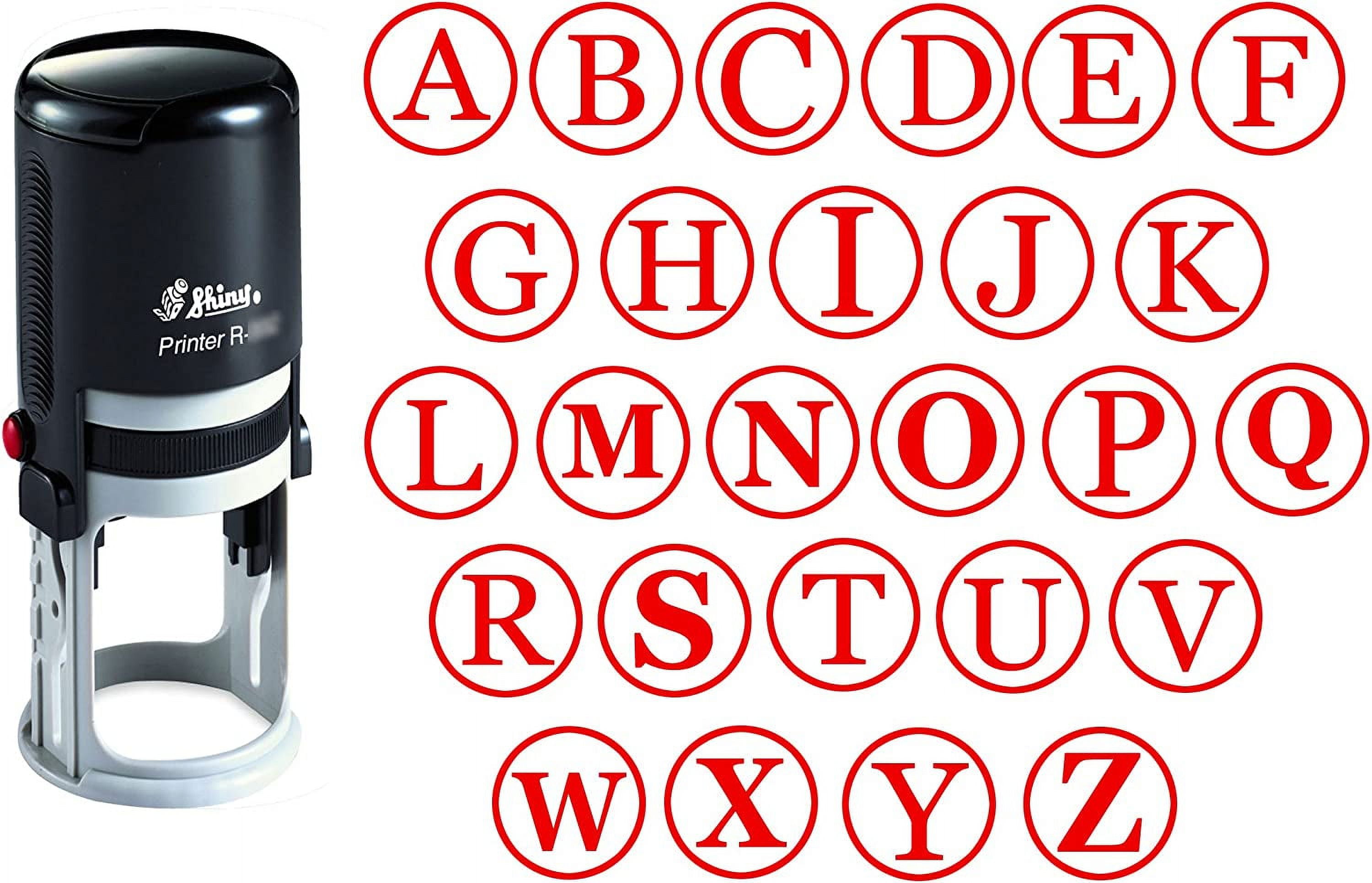 Custom A-Z Alphabet Stamp in Red Ink Monogram Round Rubber Stamp Self ...