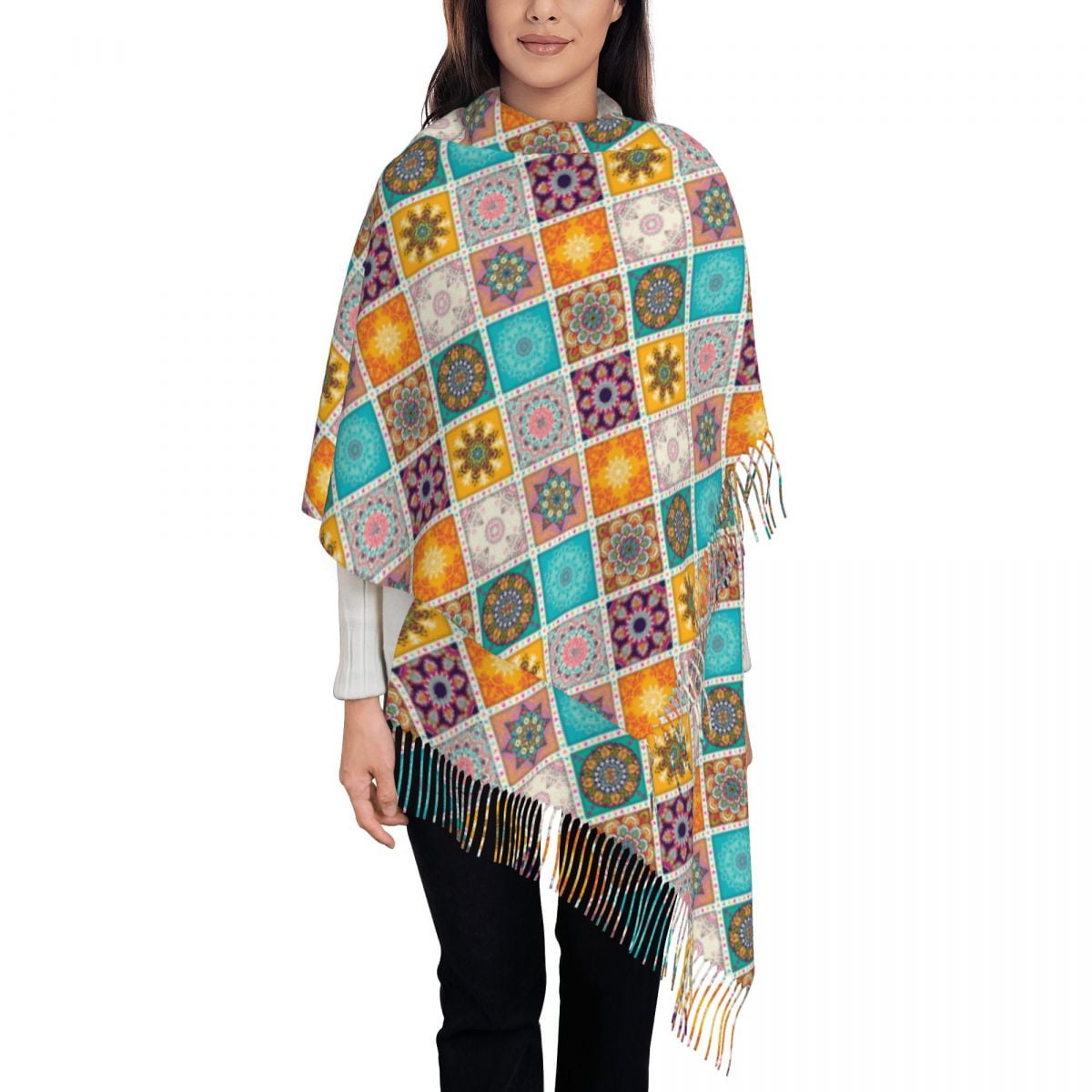 Custom Printed Arabic Indian Ethnic Floral Mandalas Pattern Scarf Women Men Winter Fall Warm ...